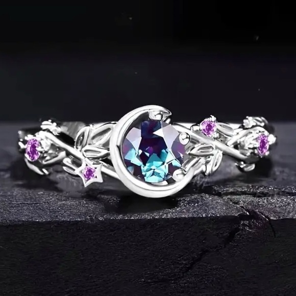 Jewelry | 925 Sterling Silver Elegant Purple And Blue Moonstone Ring ...